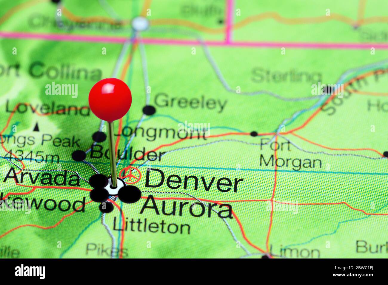 Denver pinned on a map of Colorado, USA Stock Photo - Alamy