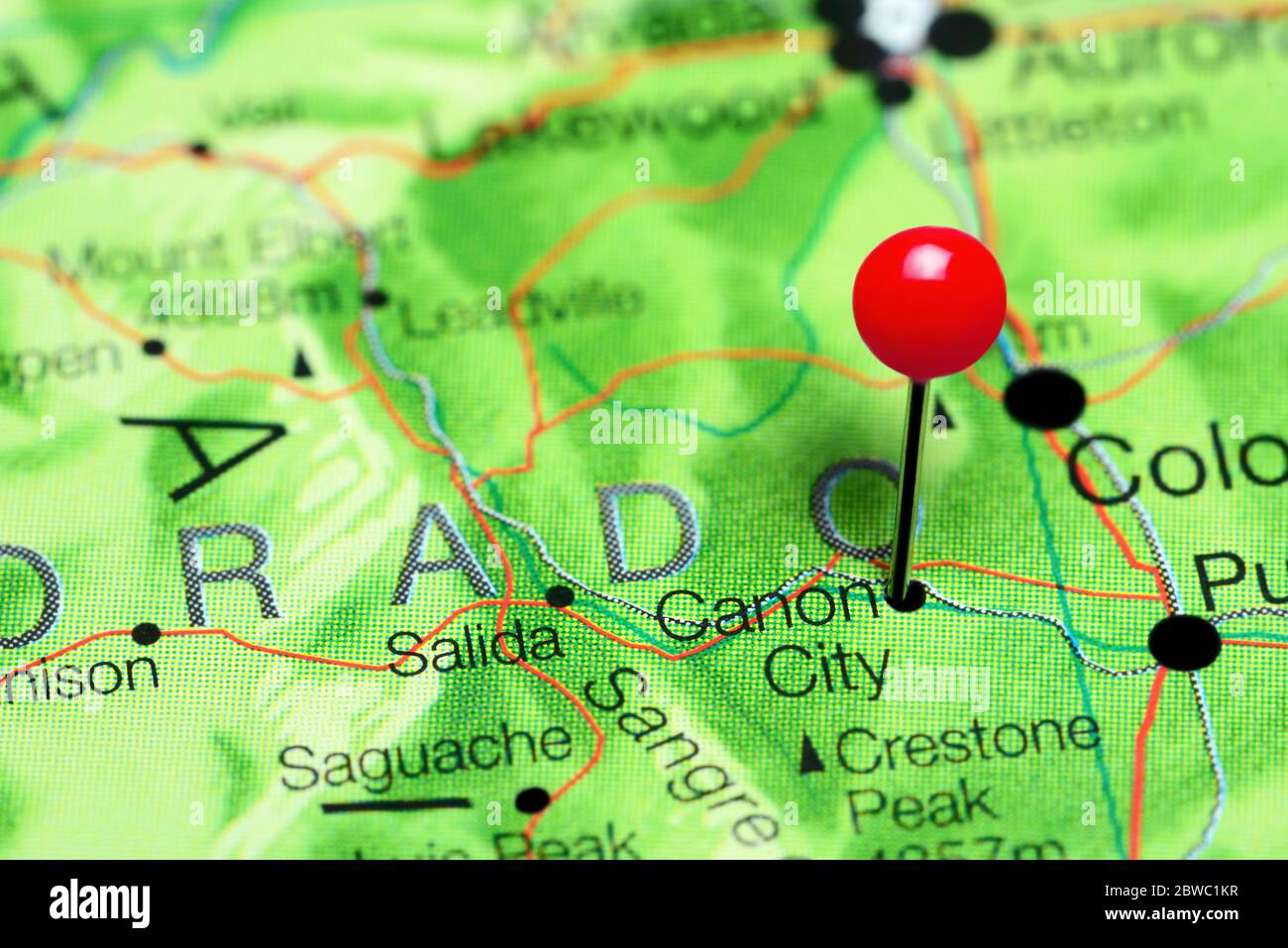 Canon City pinned on a map of Colorado, USA Stock Photo - Alamy