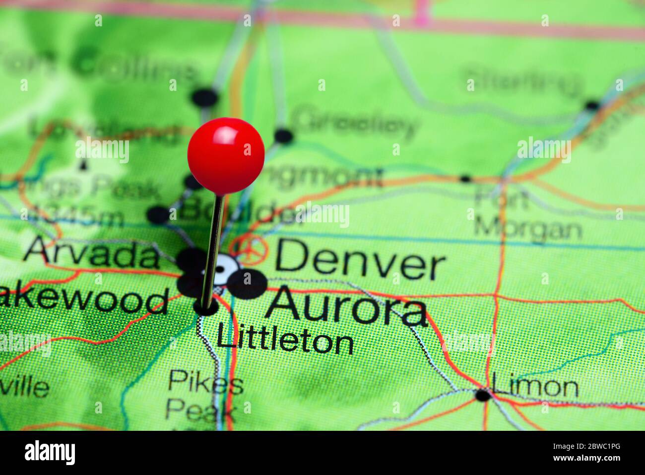 Littleton pinned on a map of Colorado, USA Stock Photo - Alamy
