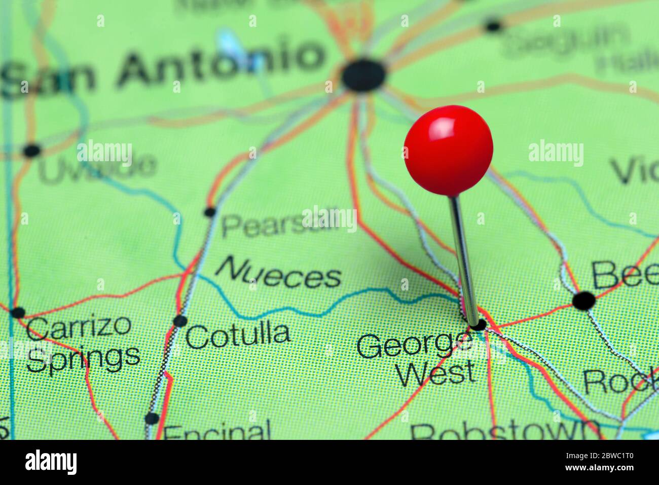 George West pinned on a map of Texas, USA Stock Photo - Alamy