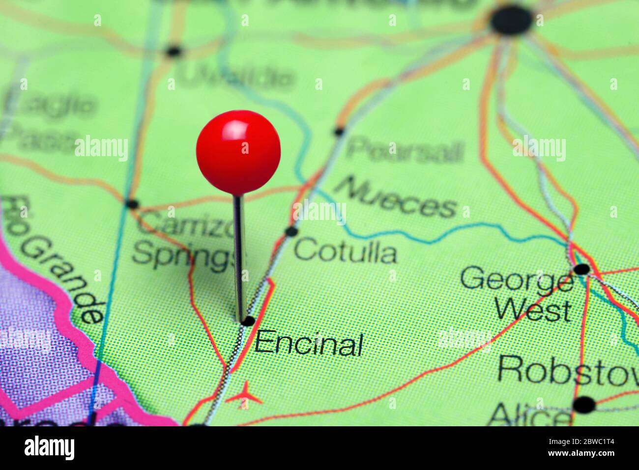 Encinal pinned on a map of Texas, USA Stock Photo - Alamy