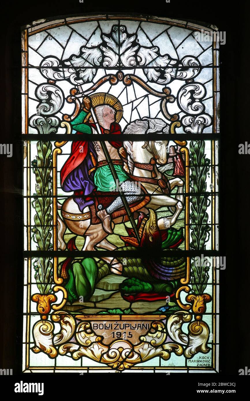 Saint George, stained glass window in Parish Church of the Assumption ...