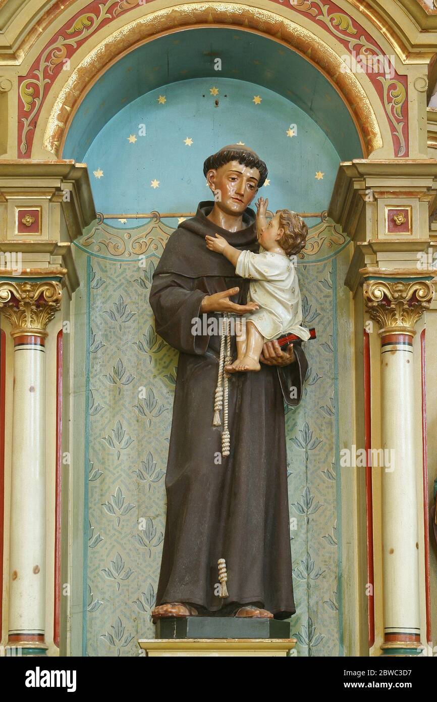 St. Anthony holds the baby Jesus, statue on the altar of St. Anthony of ...