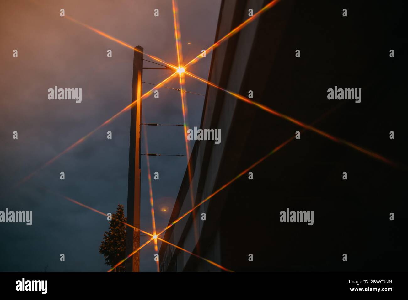 single street light at night at bridge Stock Photo - Alamy