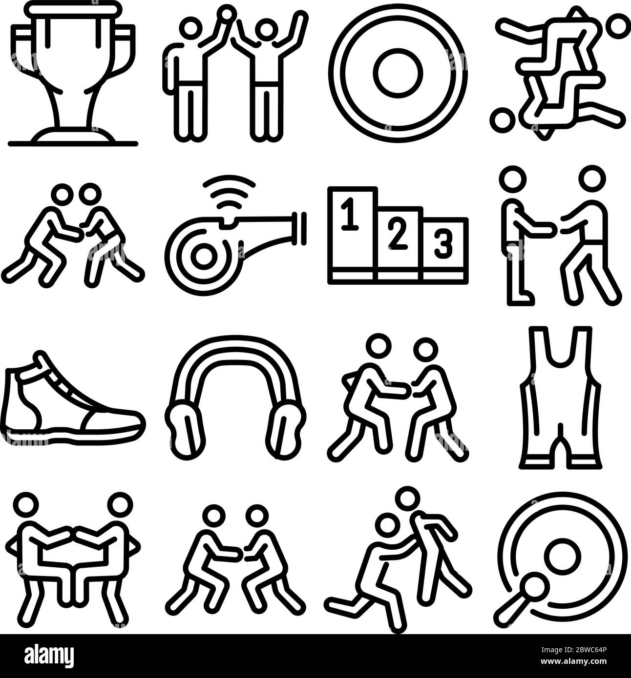 Greco-Roman wrestling icons set, outline style Stock Vector Image & Art ...
