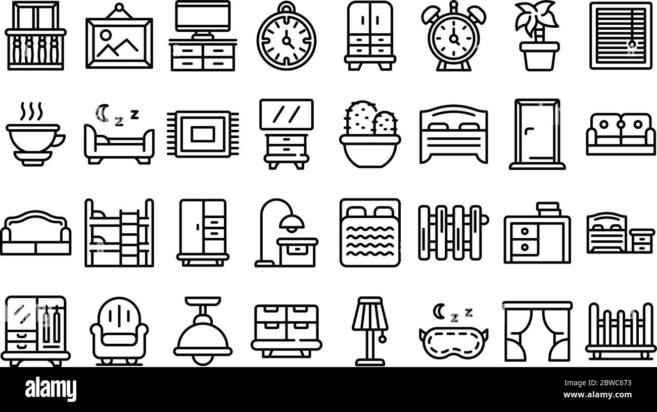 Bedroom icons set, outline style Stock Vector Image & Art - Alamy