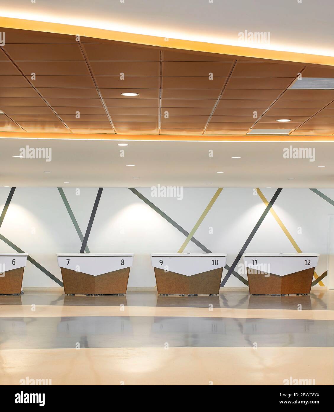 Interior view of numbered desks. Royal Caribbean Miami Cruise Terminal ...