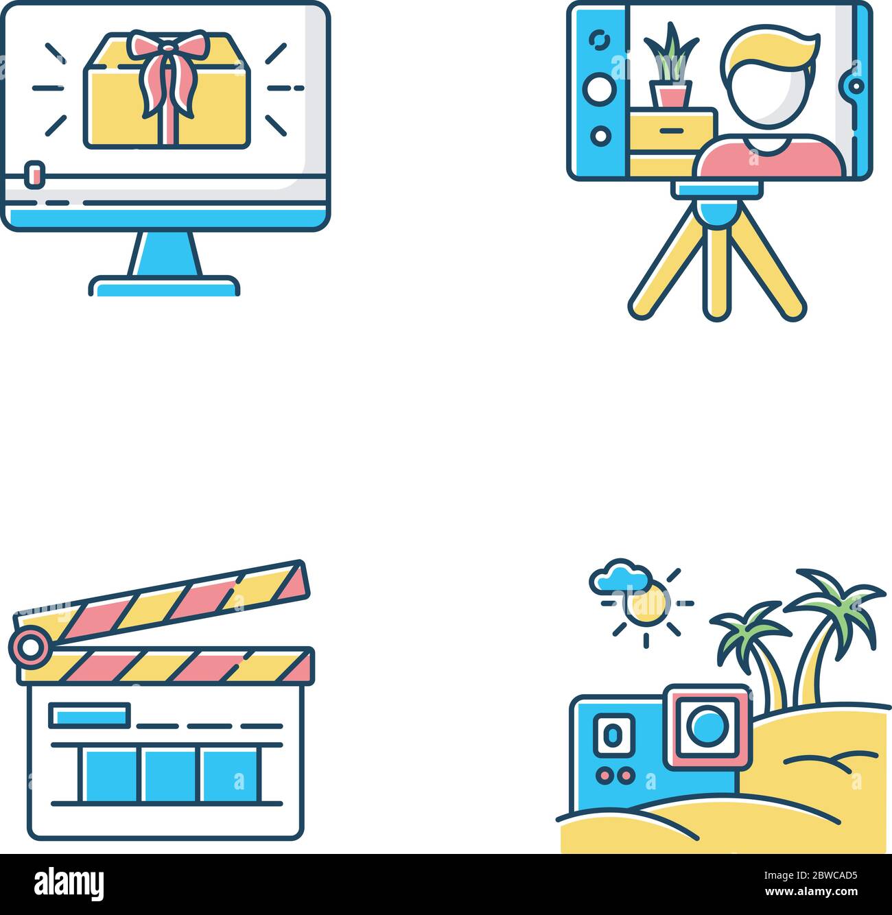 Filmmaking and Internet blogging RGB color icons set Stock Vector Image ...