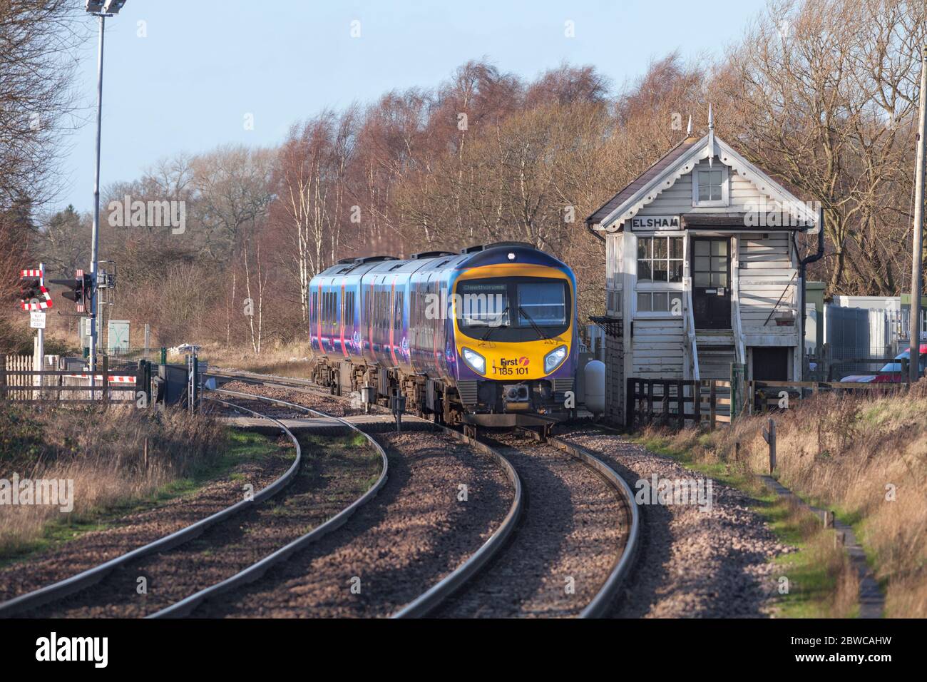 First Transpennine Express class 185 185101 passing the small timber ...