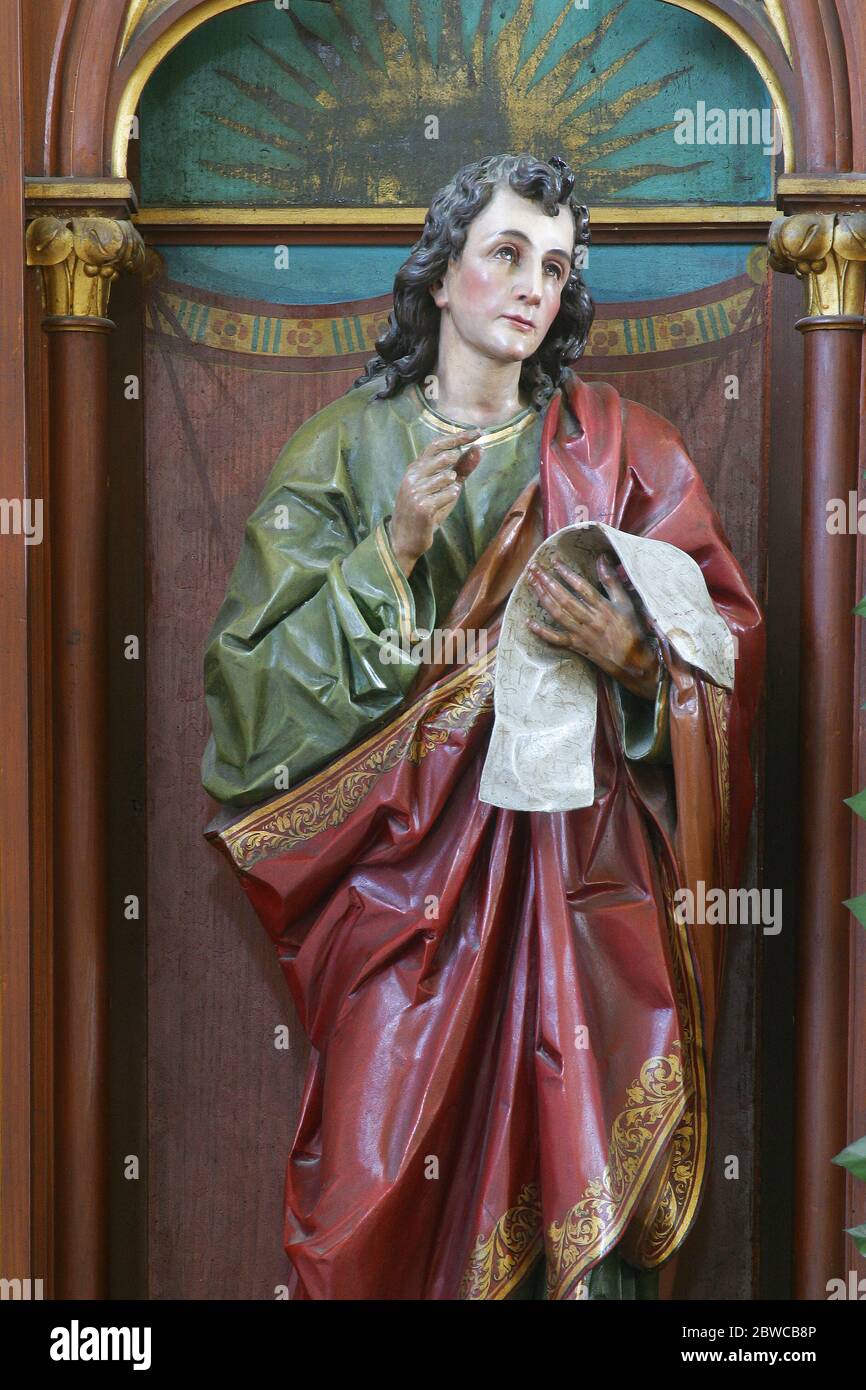 Saint John statue on the altar of Saint Florian in the parish church of ...