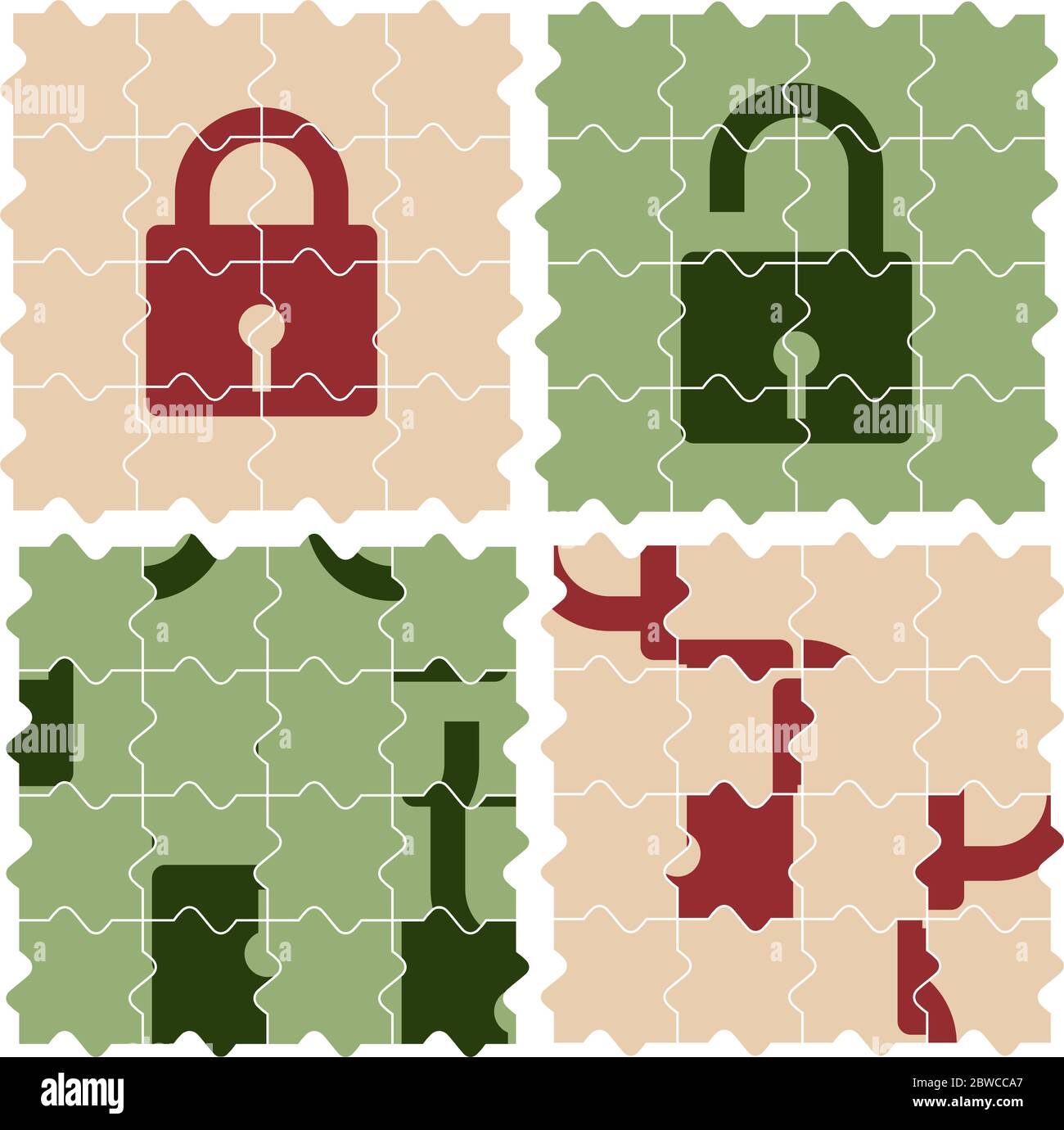 Puzzle Pieces Lock Unlock Set Vector Illustration Stock Vector Image ...