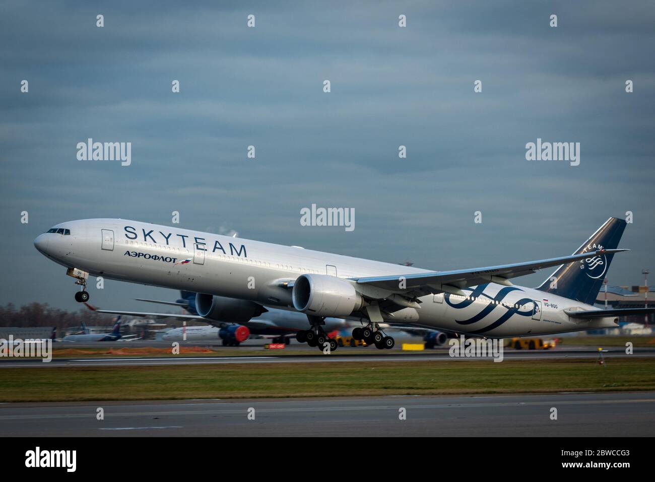 October 29, 2019, Moscow, Russia. Plane Boeing 777-300 Aeroflot ...