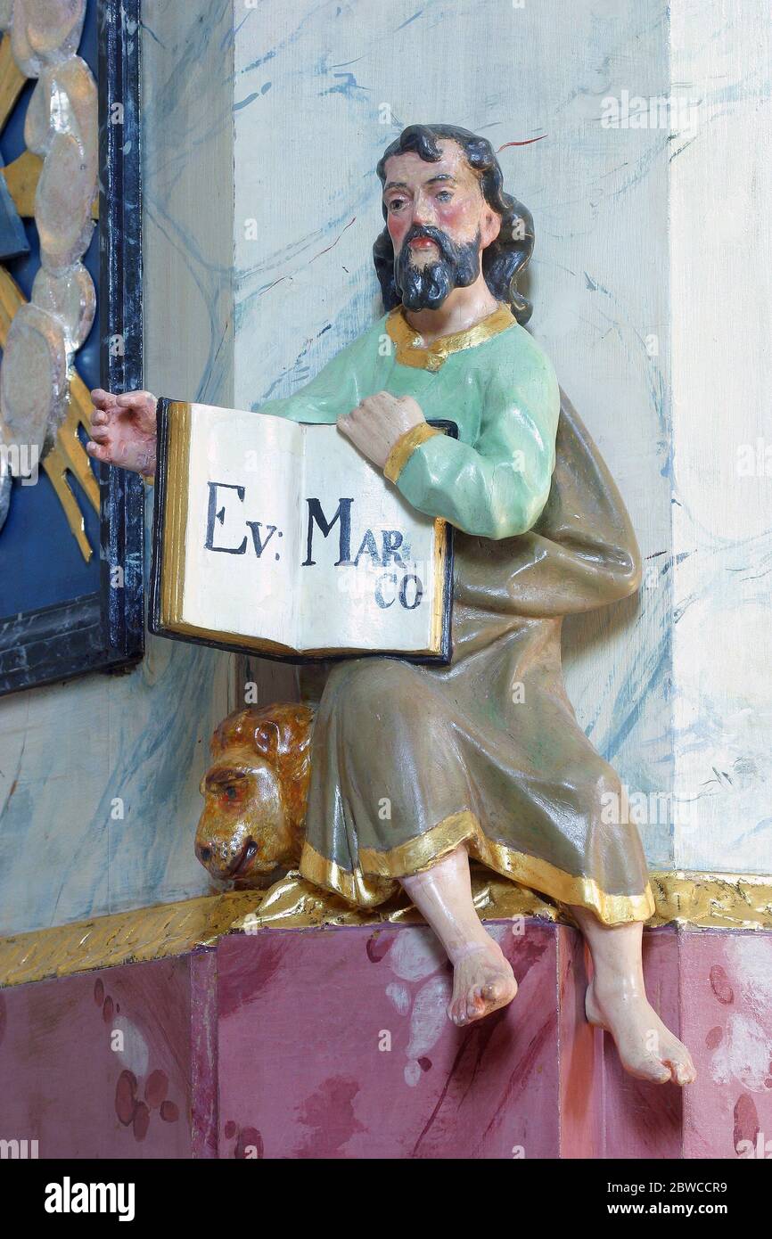 Saint Mark statue at the pulpit in Holy Trinity Church in Krapinske ...