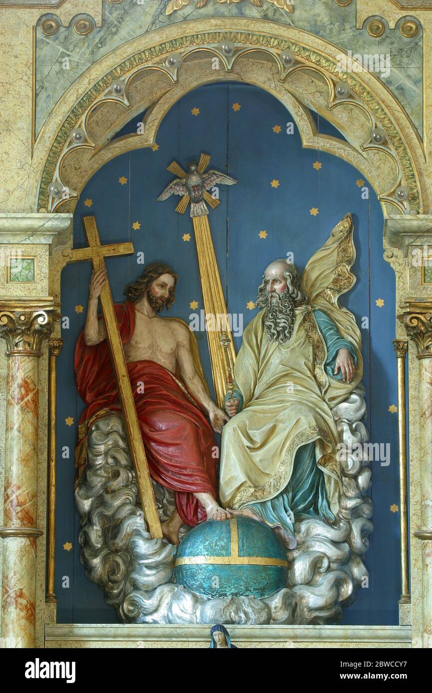 Holy Trinity statue on the main altar in the church of the Holy Trinity ...