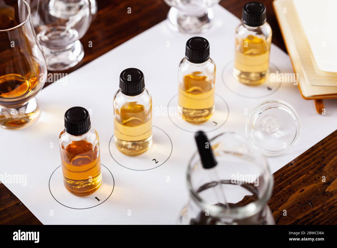 tasting bottles and glasses of whisky spirit brandy cognac. tasting at ...