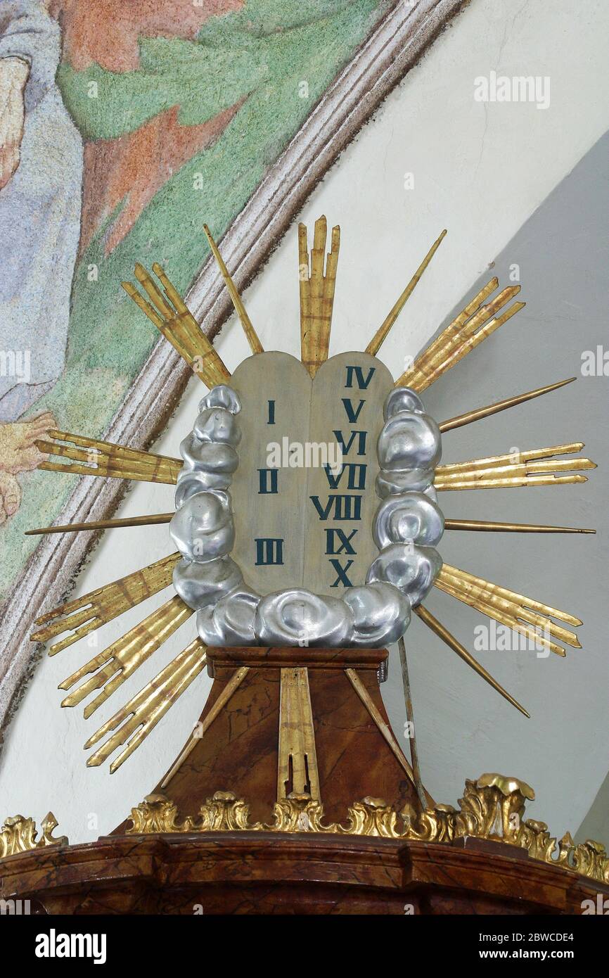 Ten Commandments, pulpit in the parish church of St. Peter in Sveti ...