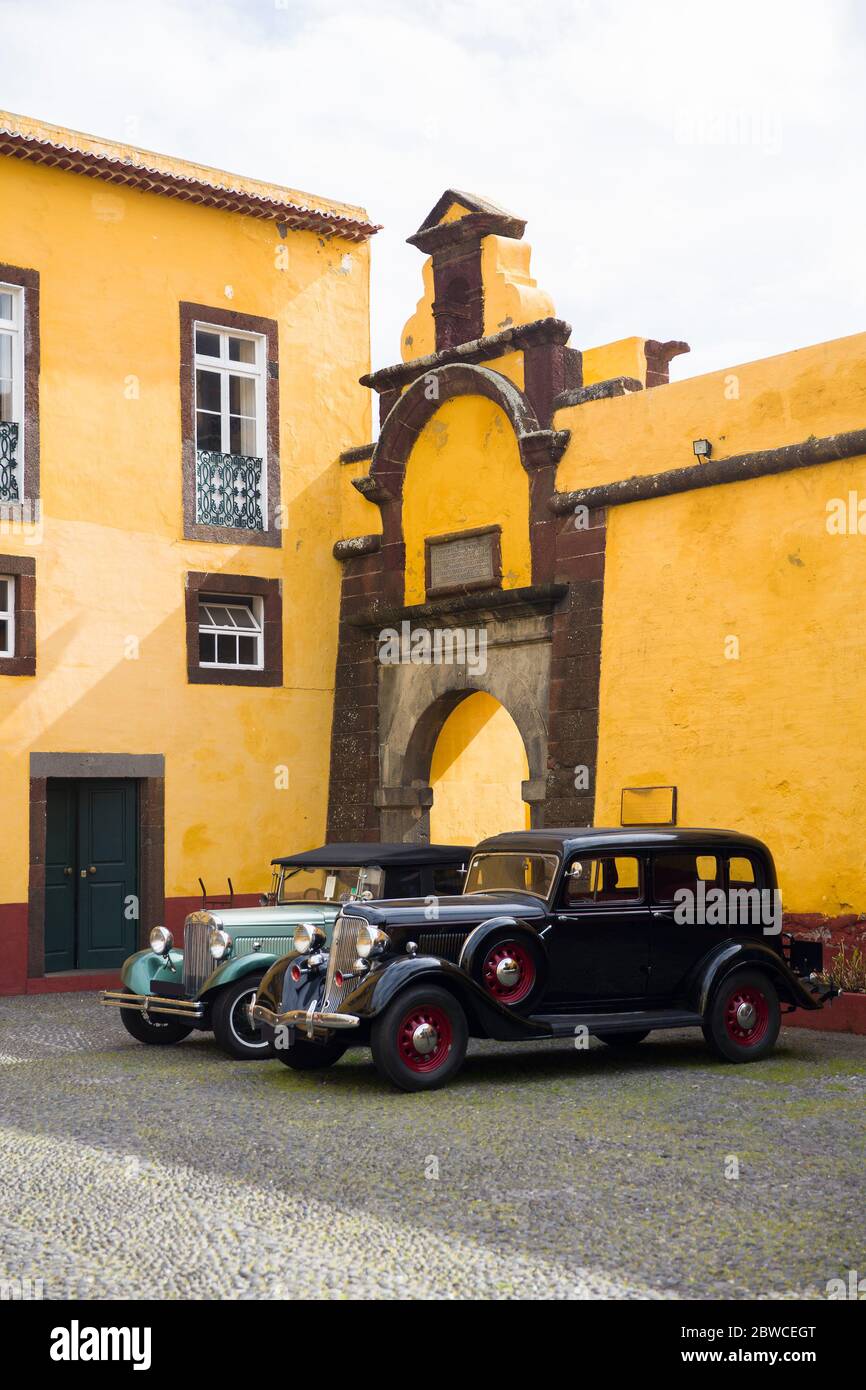 FUNCHAL, PORTUGAL - FEBRUARY 13, 2020: Classic cars parked in the ...