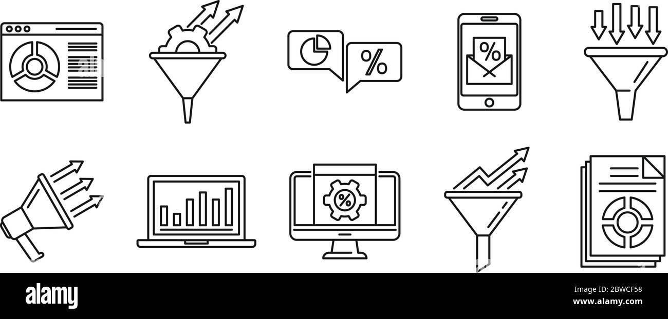 Conversion rate marketing icons set. Outline set of conversion rate ...