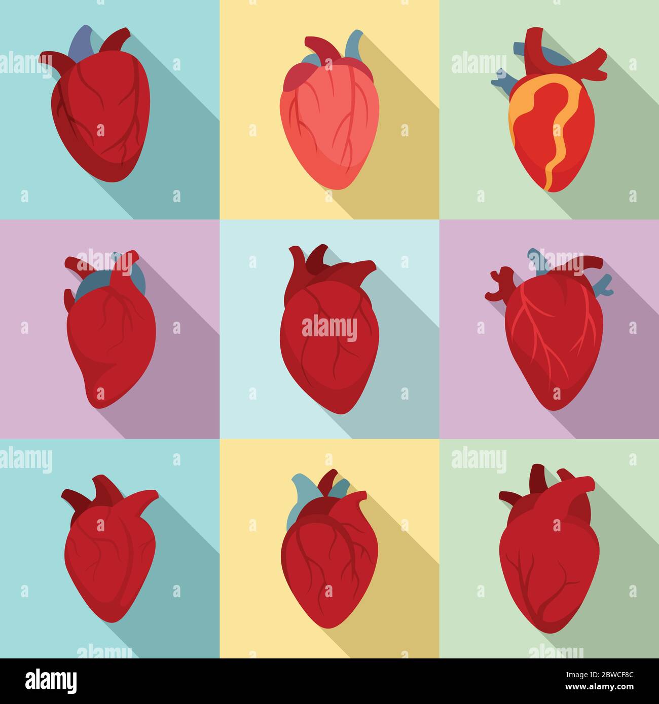 Human heart icons set. Flat set of human heart vector icons for web ...