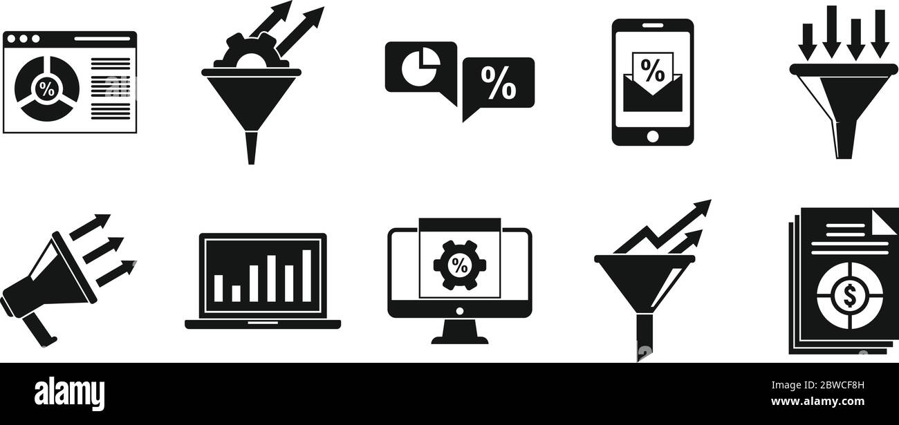 Conversion rate funnel icons set. Simple set of conversion rate funnel ...