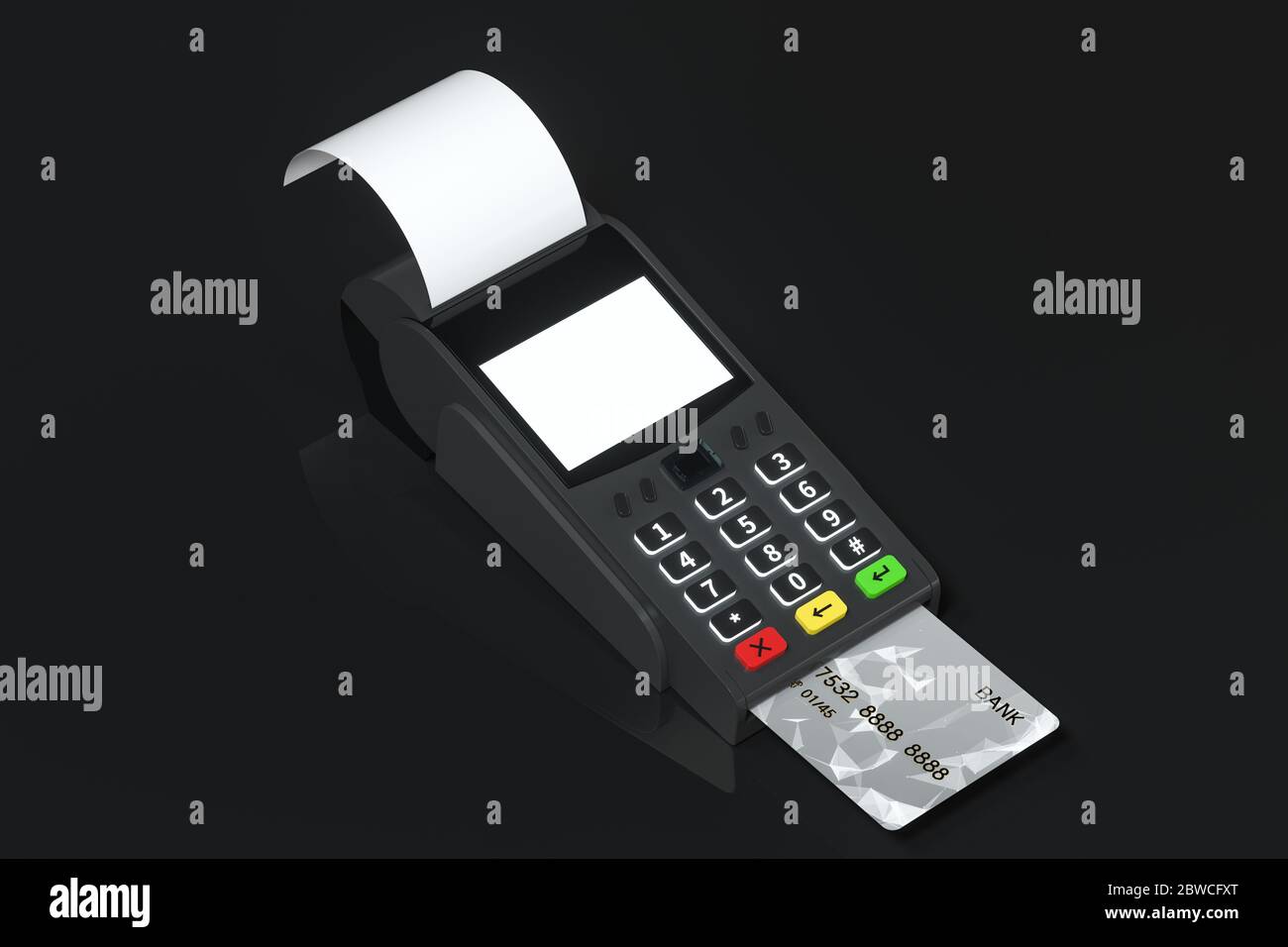 Swiping the POS machine, black background, 3d rendering. Computer ...