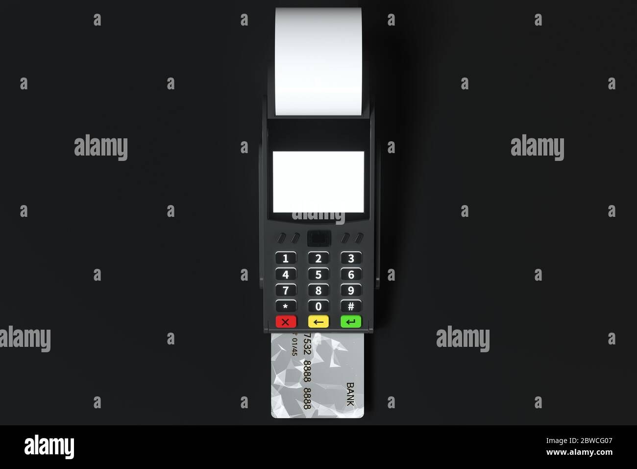 Swiping the POS machine, black background, 3d rendering. Computer ...