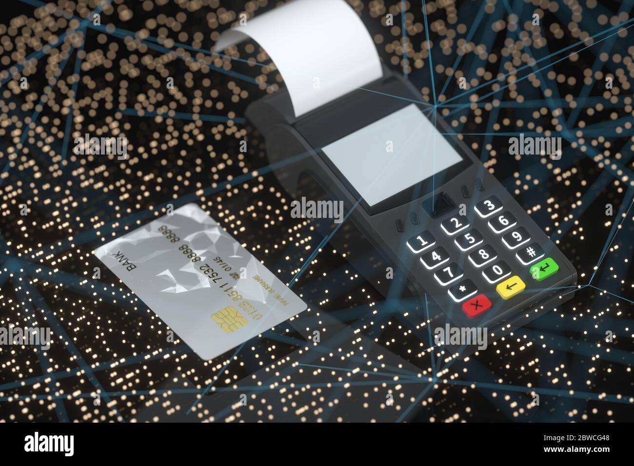 Swiping the POS machine, black background, 3d rendering. Computer ...