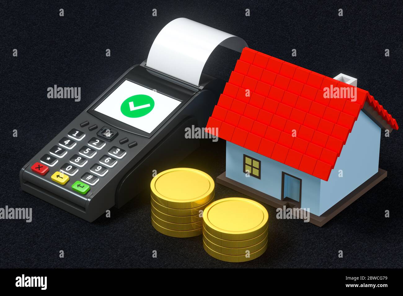 POS and house model, concept of purchase a house, 3d rendering ...