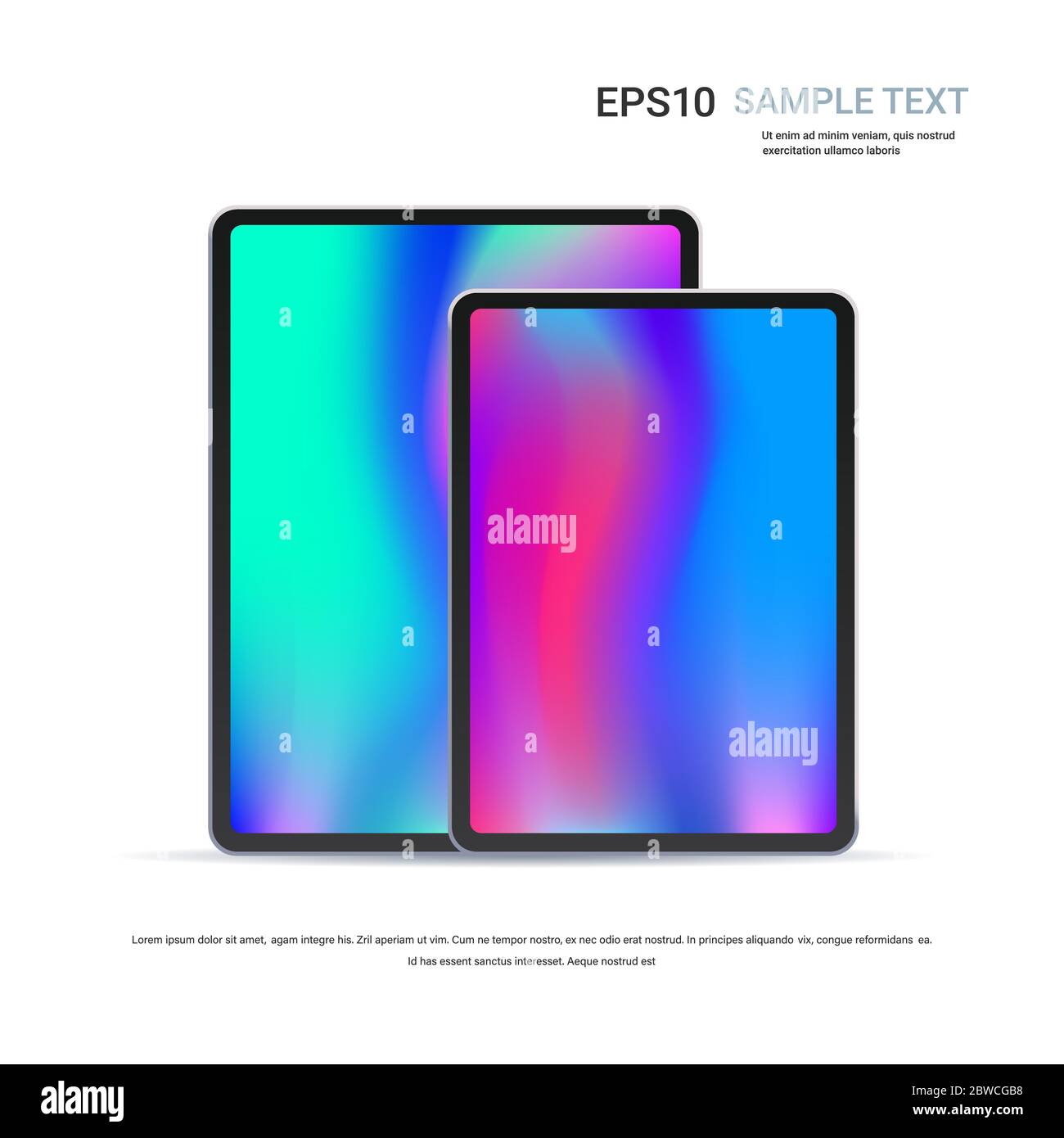 modern tablet computer with colored screen isolated on white background ...