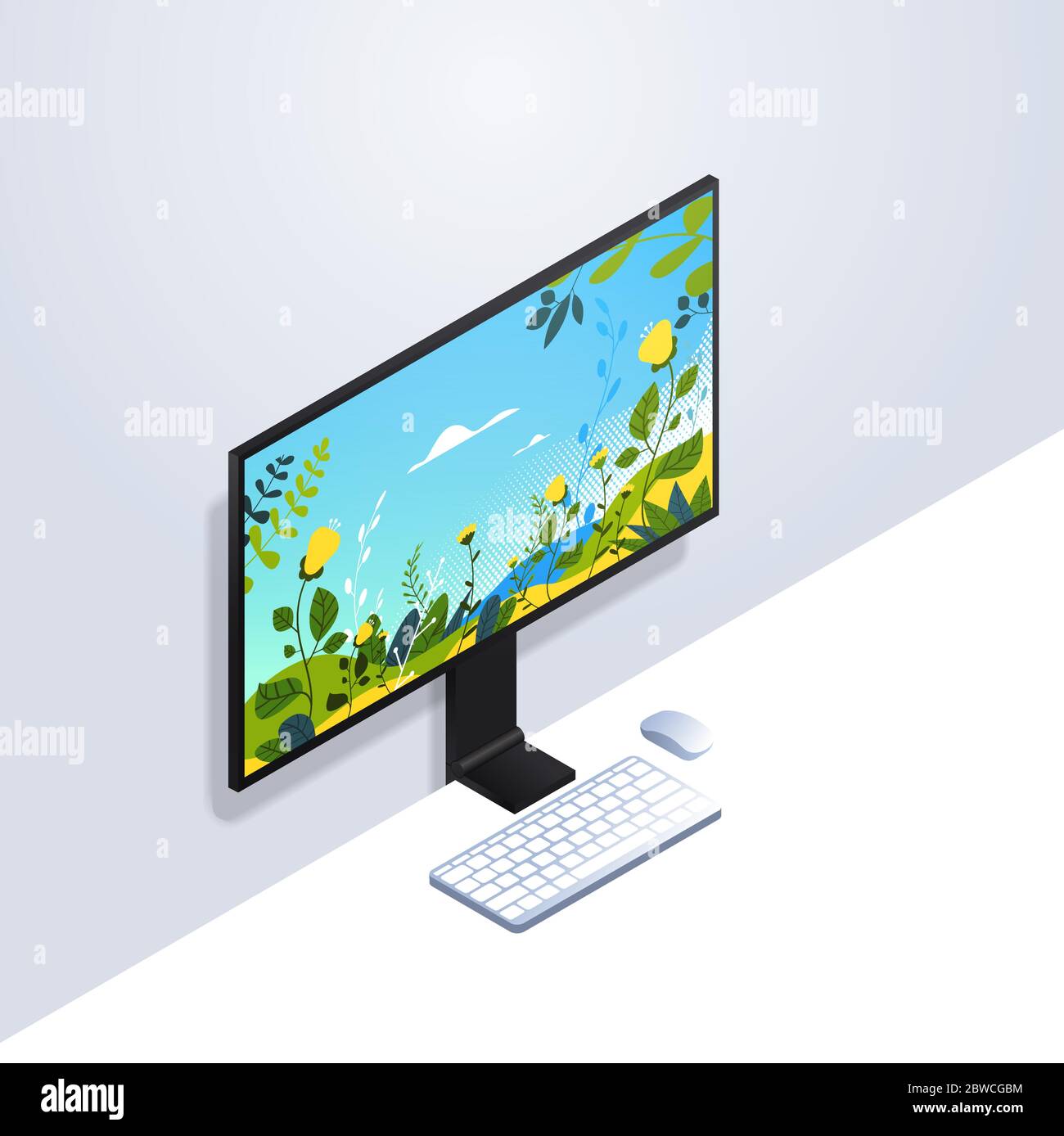 desktop computer monitor with keyboard and mouse realistic mockup ...