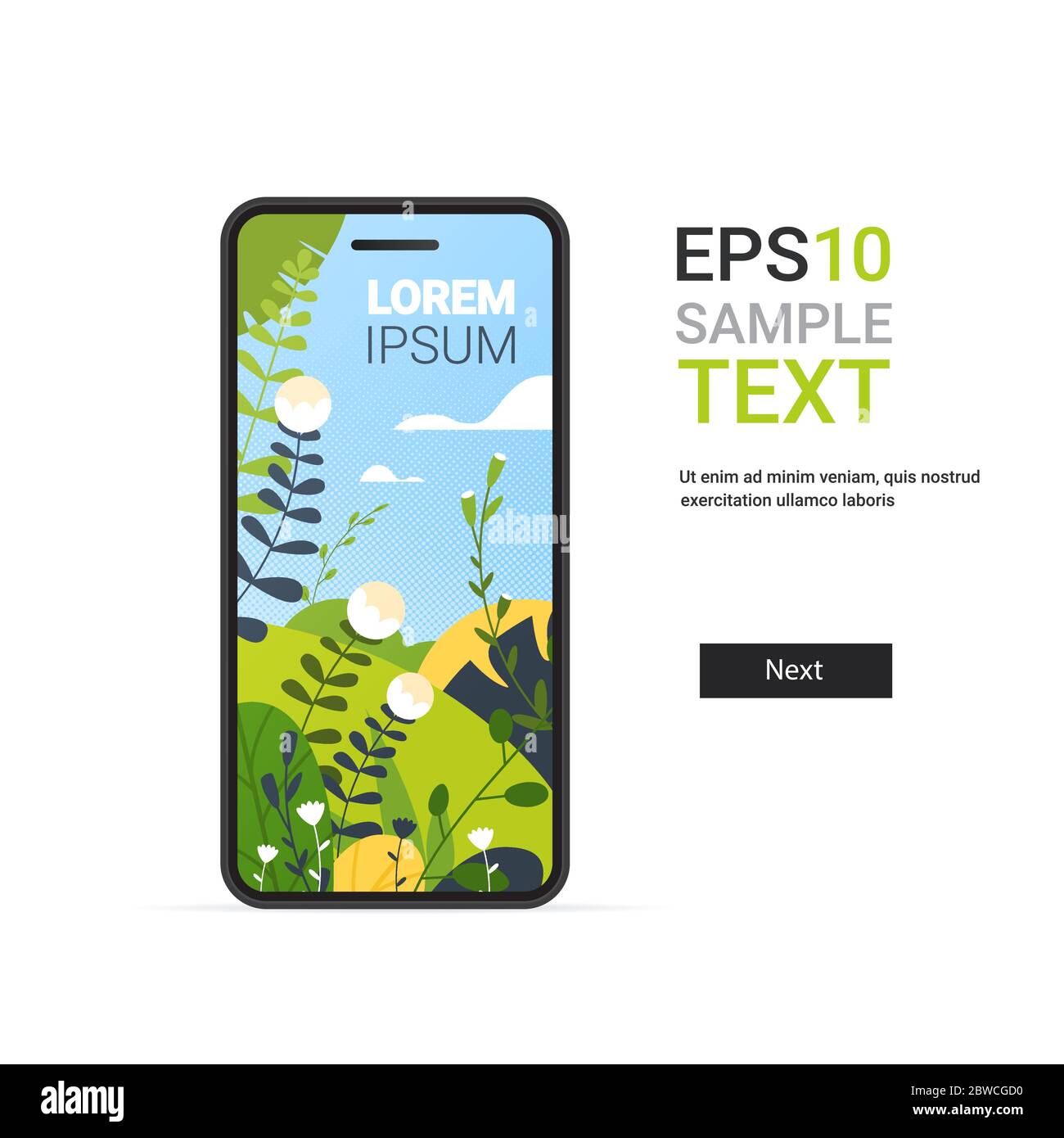 smartphone with beautiful landscape wallpaper on screen isolated on ...