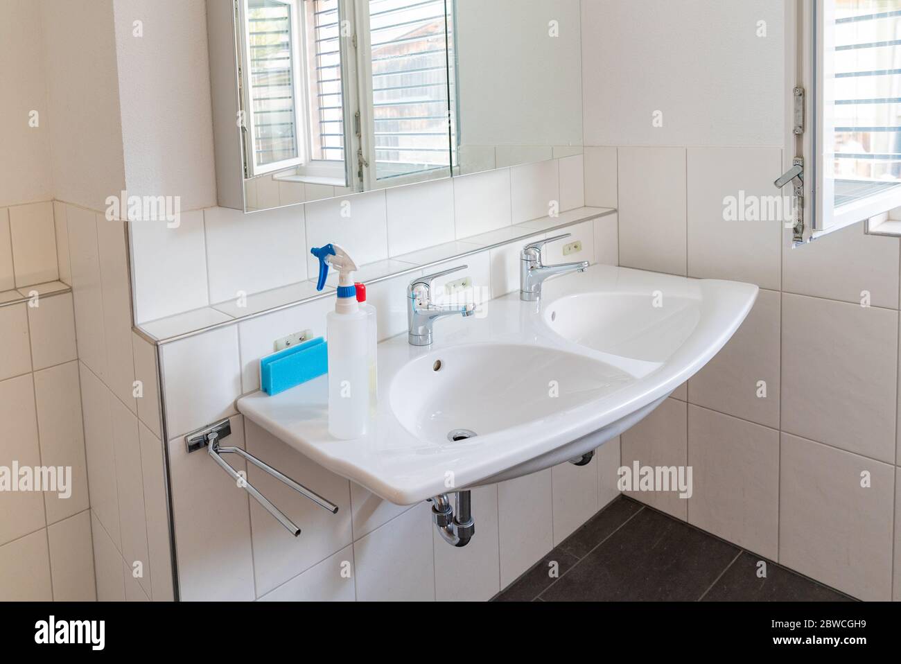 Interior view of a very clean and modern bathroom in a residence with ...