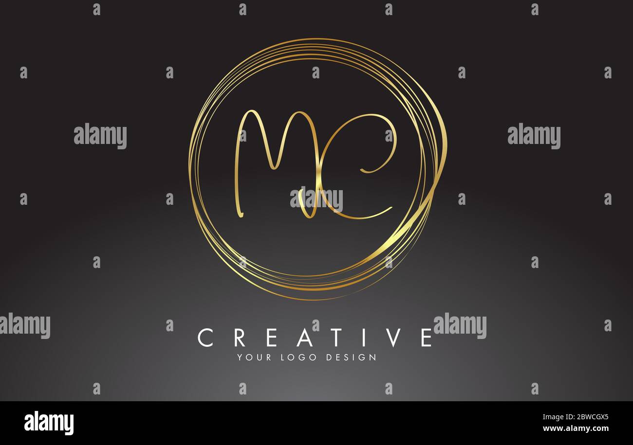 Gold Handwritten MC M C Letters Logo with a minimalist design. MC Icon ...