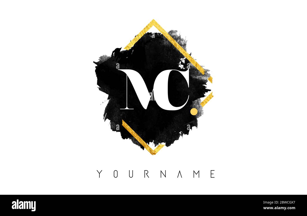 MC M C Letters Logo Design with Black ink Stroke over Golden Square ...