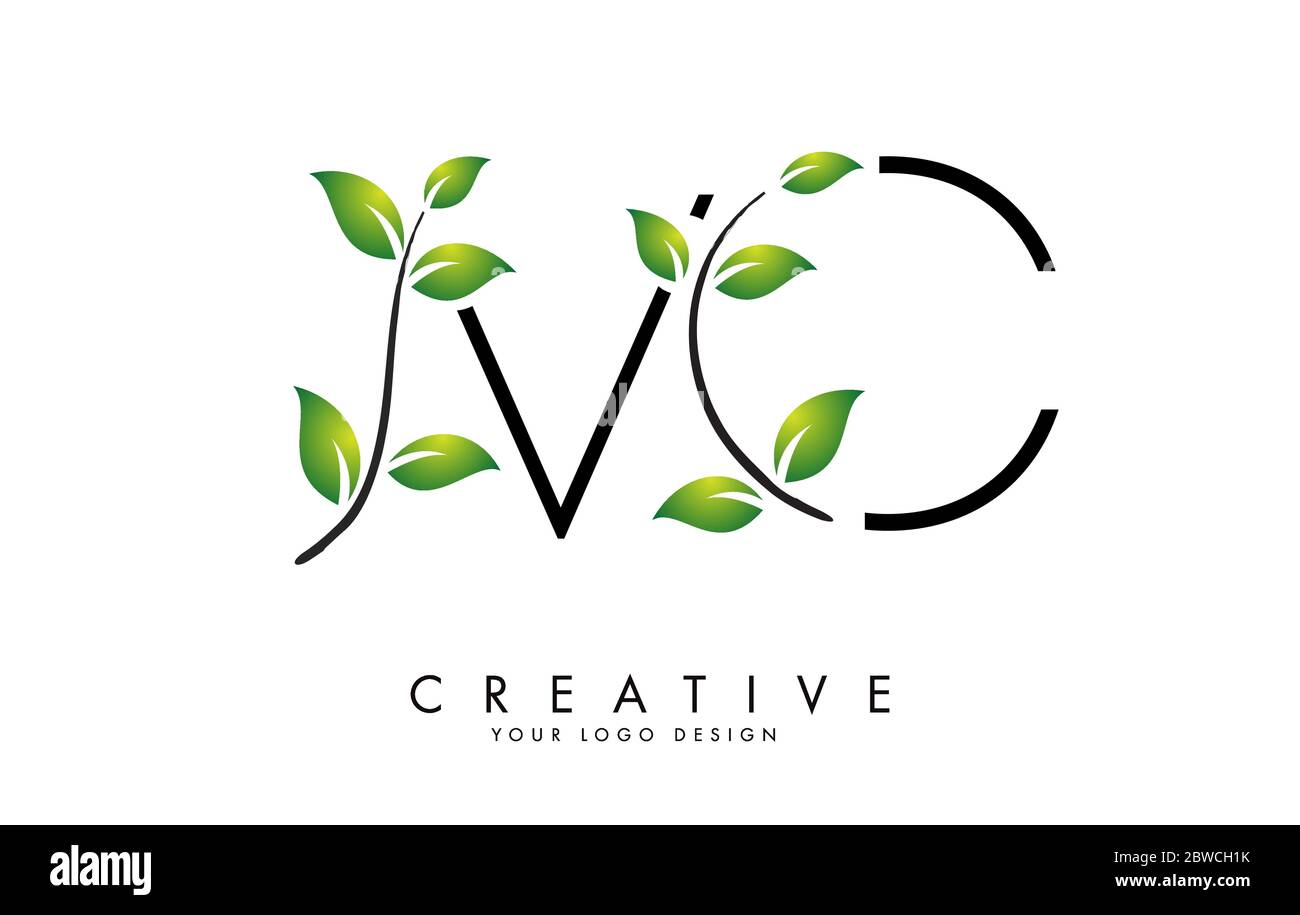 Leaf Letters MC M C Logo Design with Green Leaves on a Branch. Letters ...