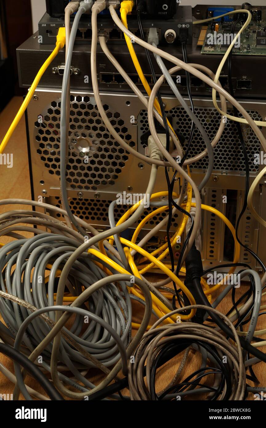 View of tangle of cables in a modern computer Stock Photo - Alamy