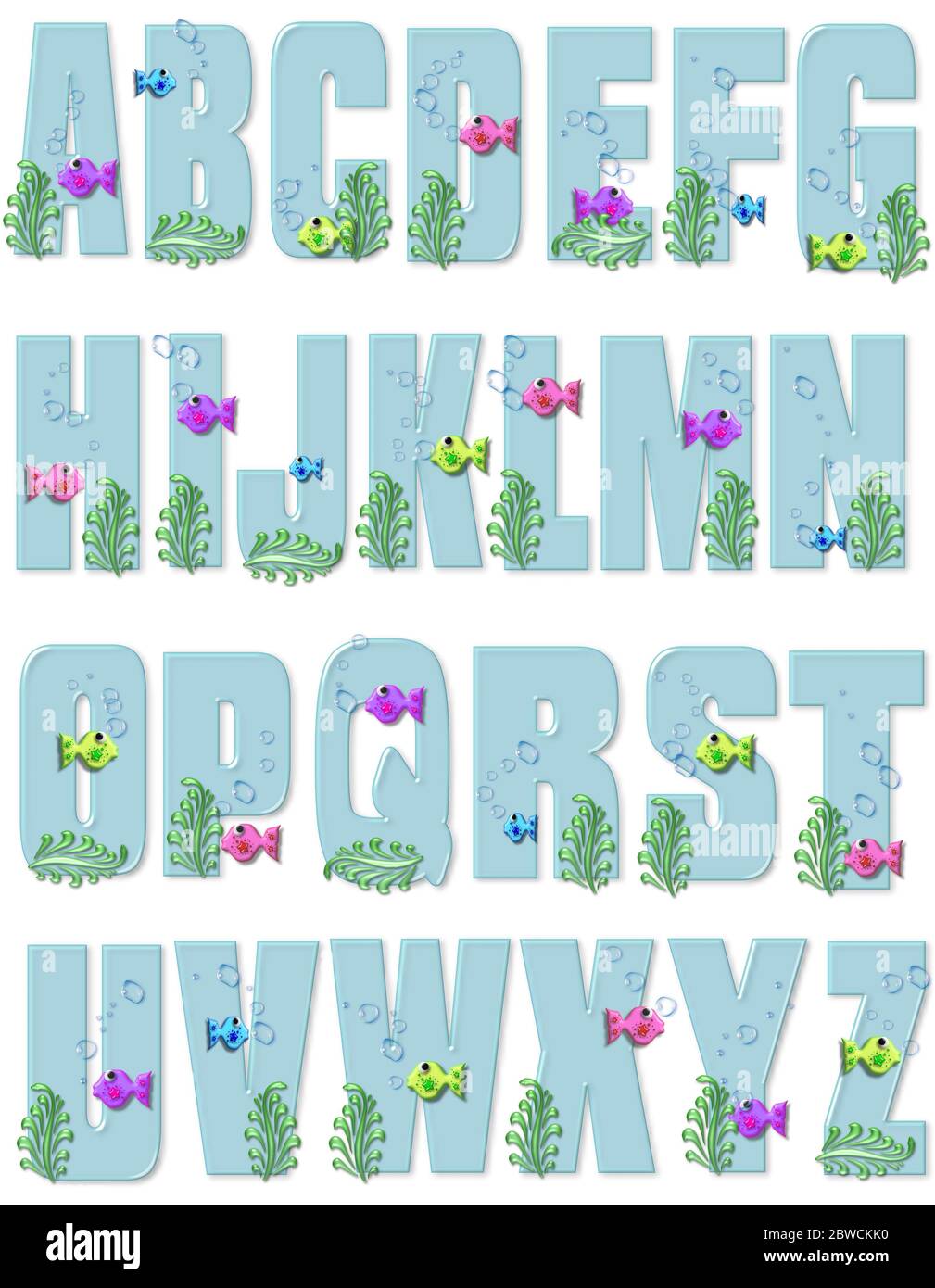 Alphabet Sea Bubbles With Fish Stock Photo - Alamy