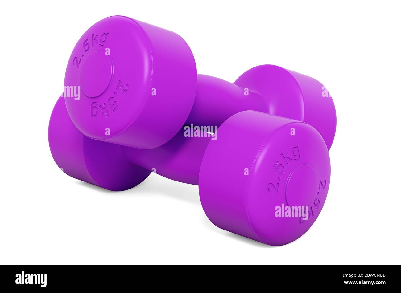 Purple Dumbbells for Strength Training 2.5 kg, 3D rendering isolated on ...