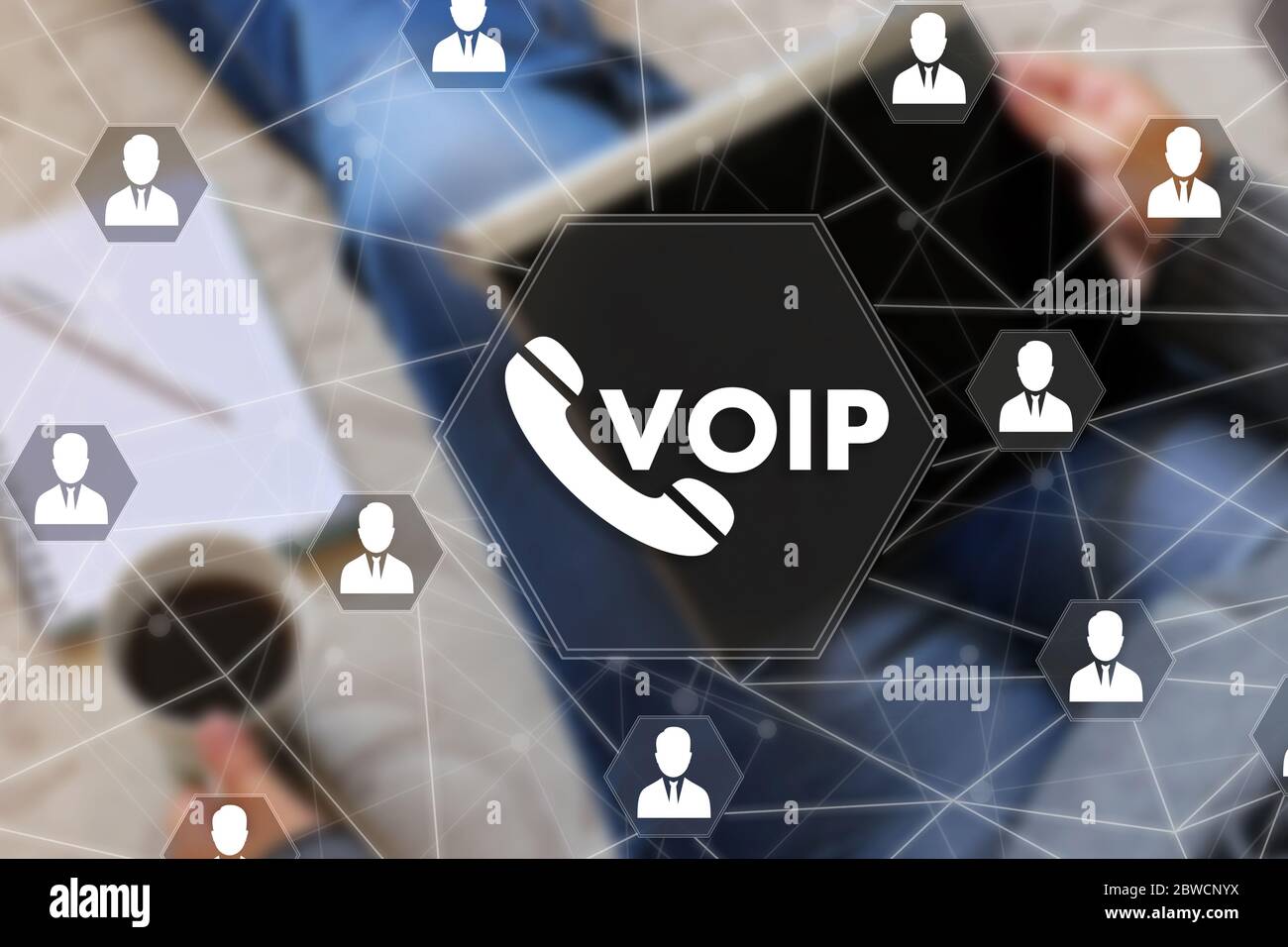 VOIP on the touch screen with a blur the girl with the gadget ...