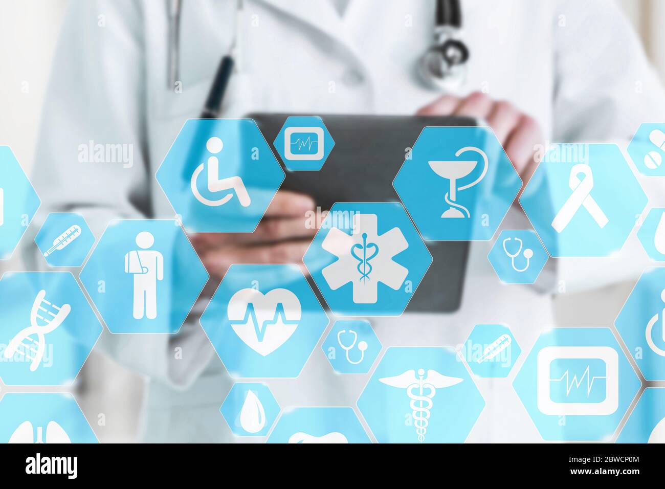 Medical network connection on the virtual touch screen and Doctor with ...
