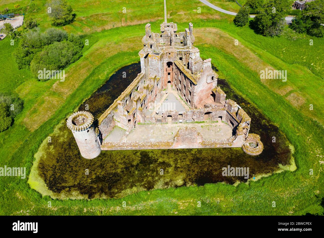 Aerial view of Caerlaverock Castle in Dumfries and Galloway, Scotland ...