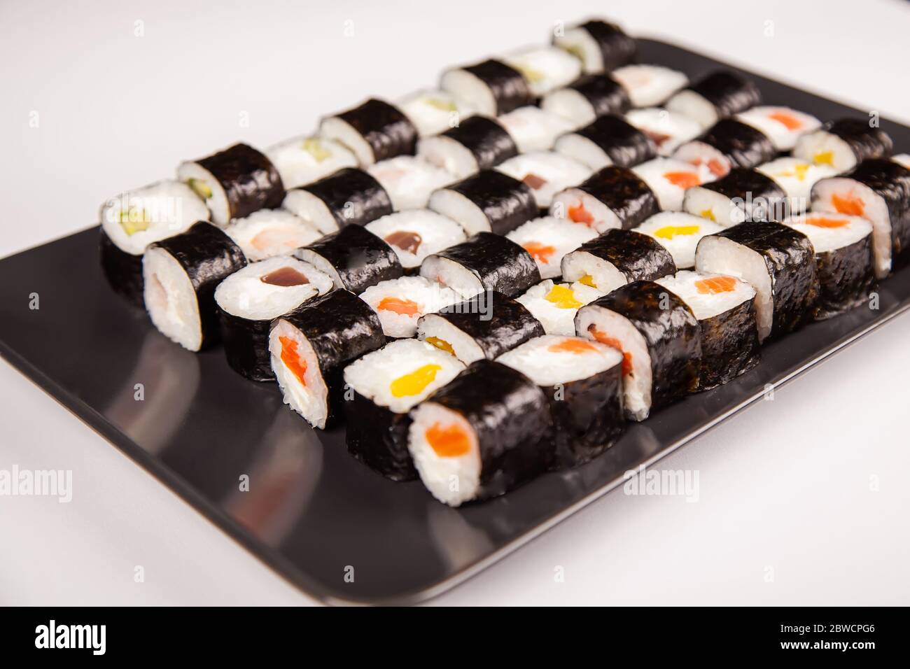 Hoso sushi set and sushi rolls. Various sushi and rolls with fish ...