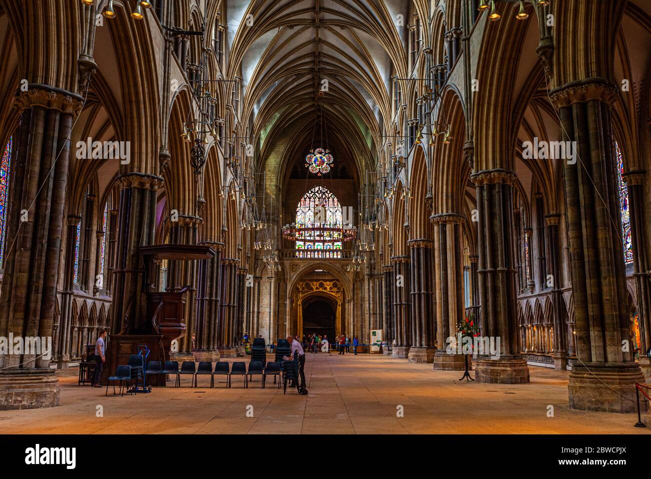 Arranging the Seating in the Main Aisle of Lincoln Cathedral Stock ...