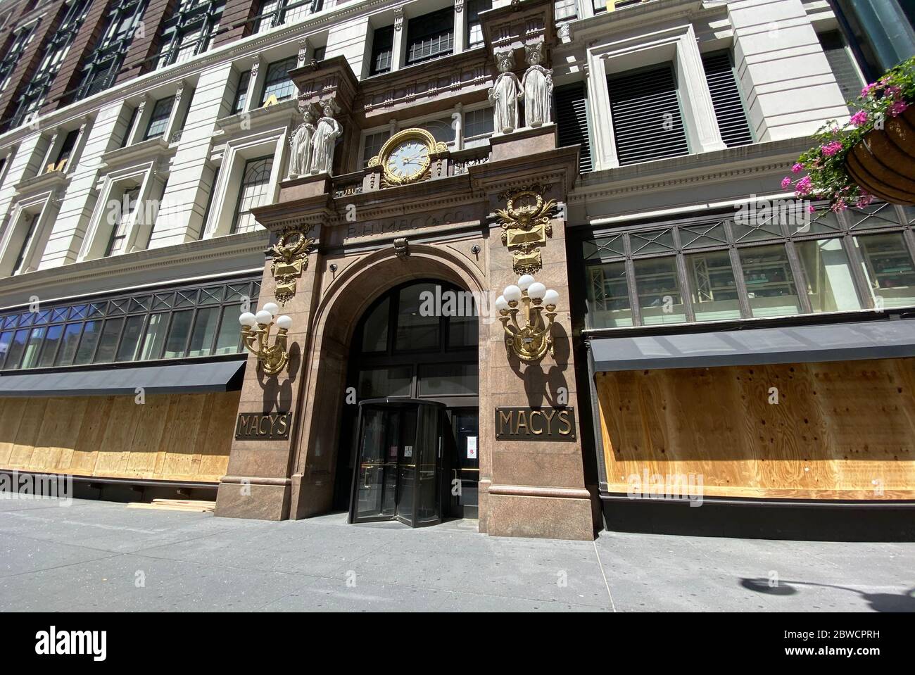 NEW YOR, NY- . - MAY 31: Carpenters board up MacyÕs after the previous ...