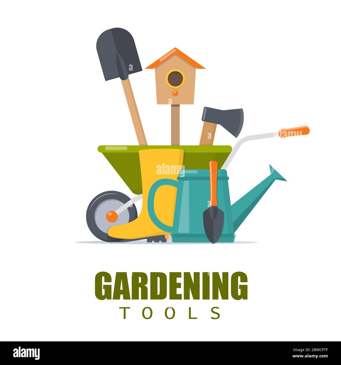 Banner gardening. Concept of gardening. Garden tools. Vector ...