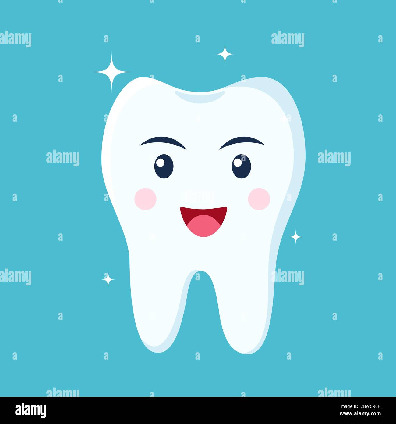 Healthy Happy Tooth Character Smiling Vector Illustration In Flat