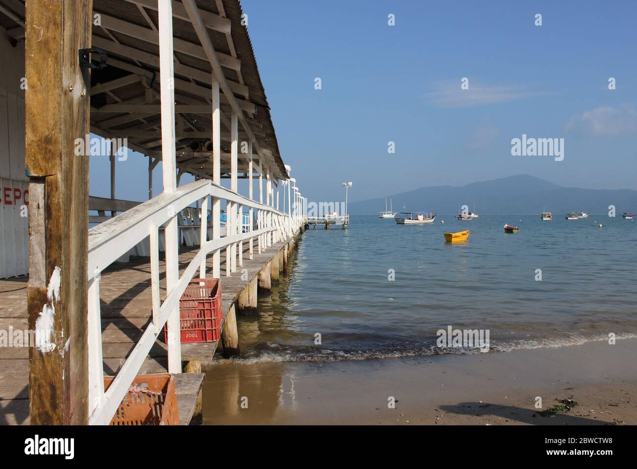 View from the dock of Praia do Mariscal is a nice day, calm sea but is ...