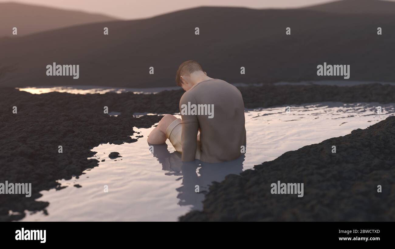 rejected man sitting in a puddle Stock Photo - Alamy