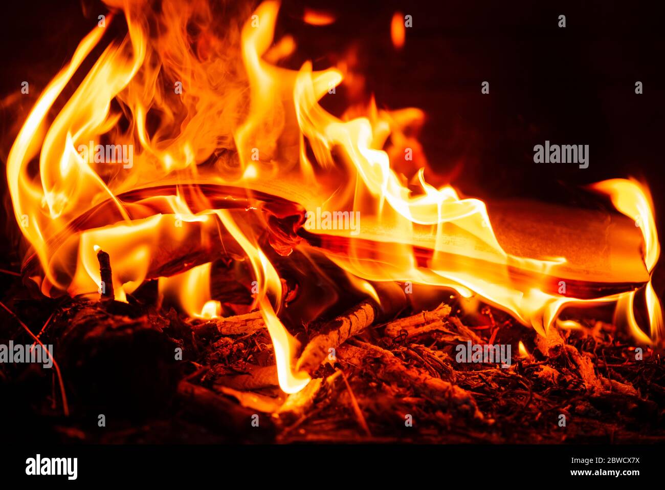 Burning books. Books on fire. Burning news. Burning pages of books ...