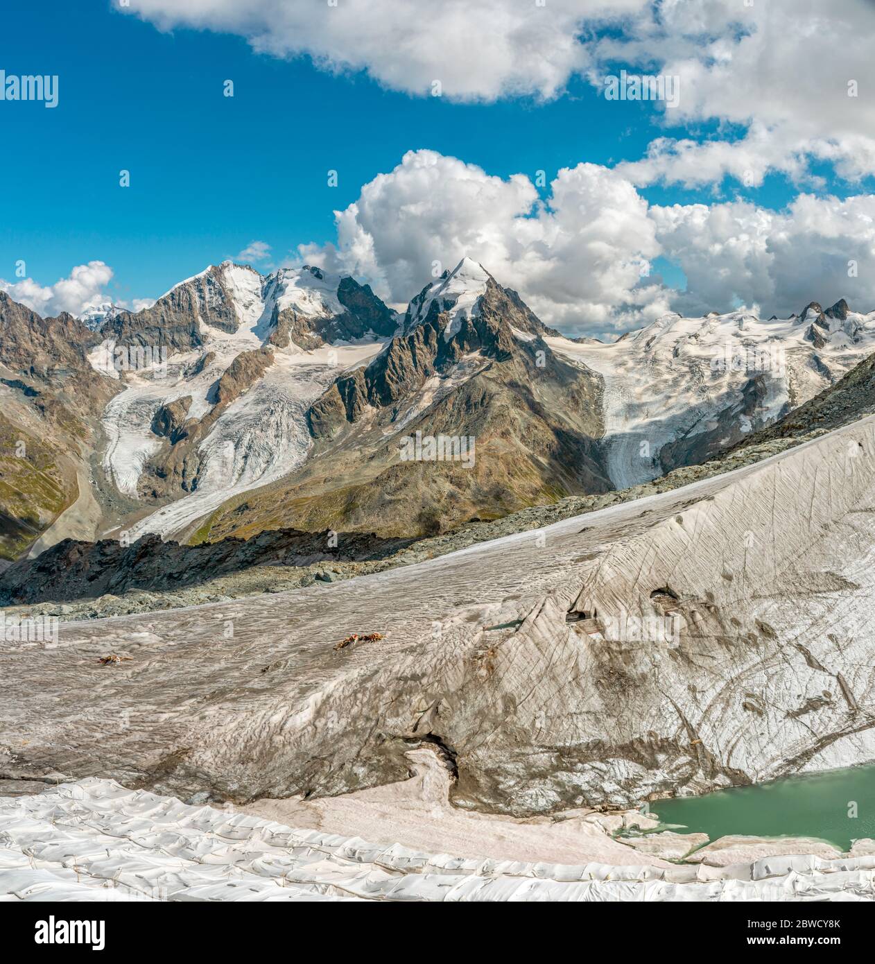 Piz Roseg and Sella Glacier seen from Piz Corvatsch Mountain Station ...